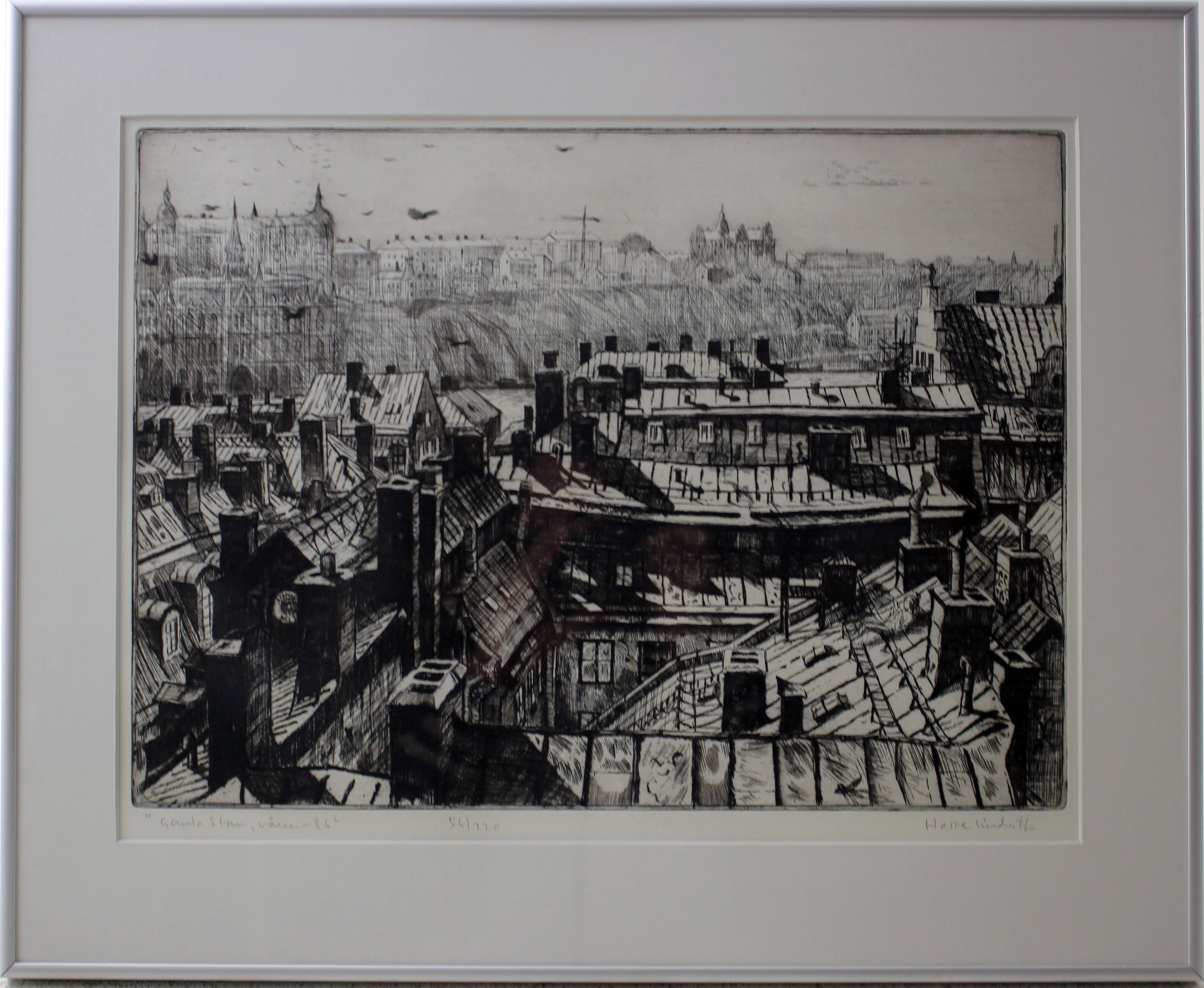 Etsning, Hasse Lindroth (f. 1938), Gamla Stan, 56 / 220, signerad ...