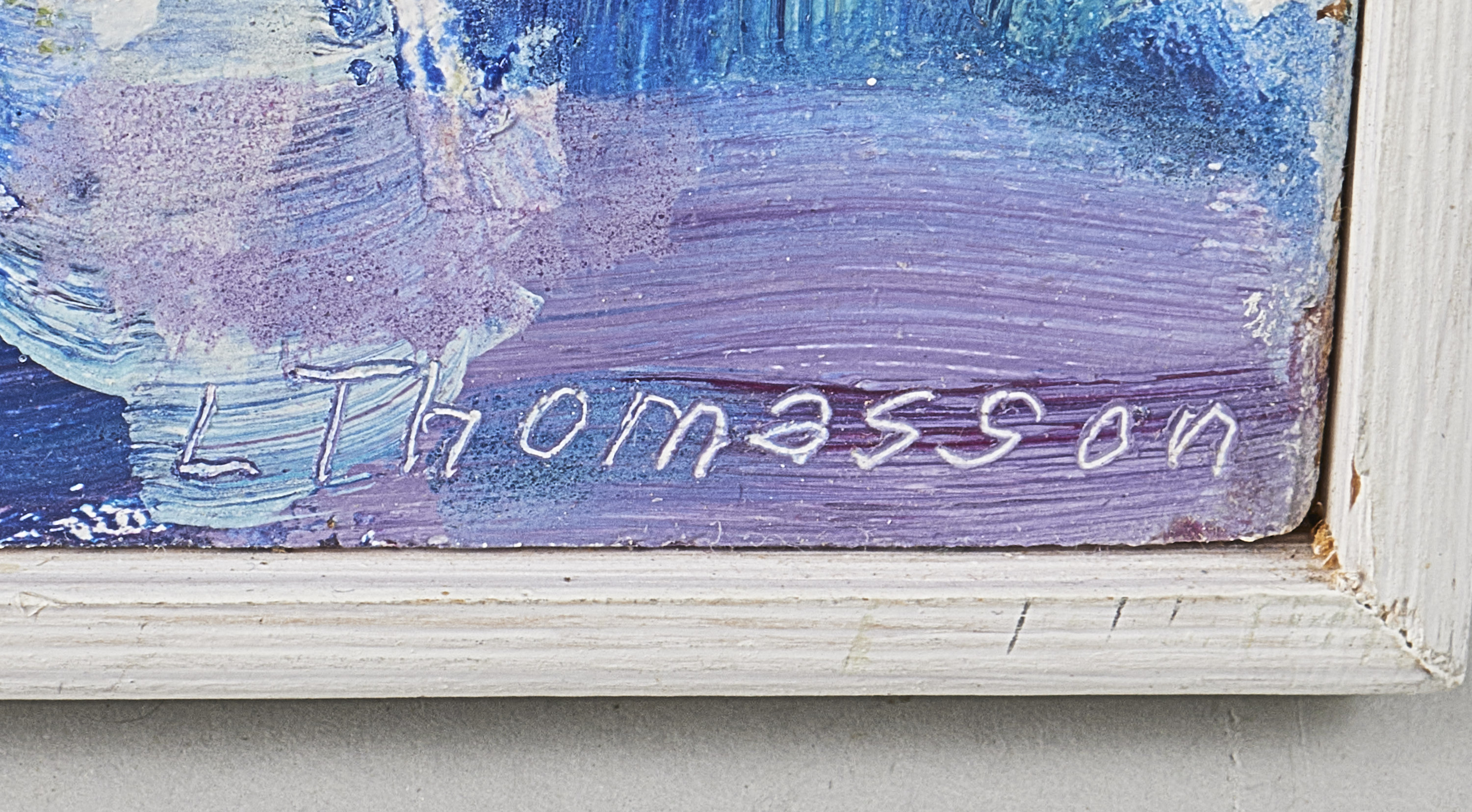 Oljemålning, 3 st, Lis Thomasson (f. 1929), Sverige. "Vita stammar ...