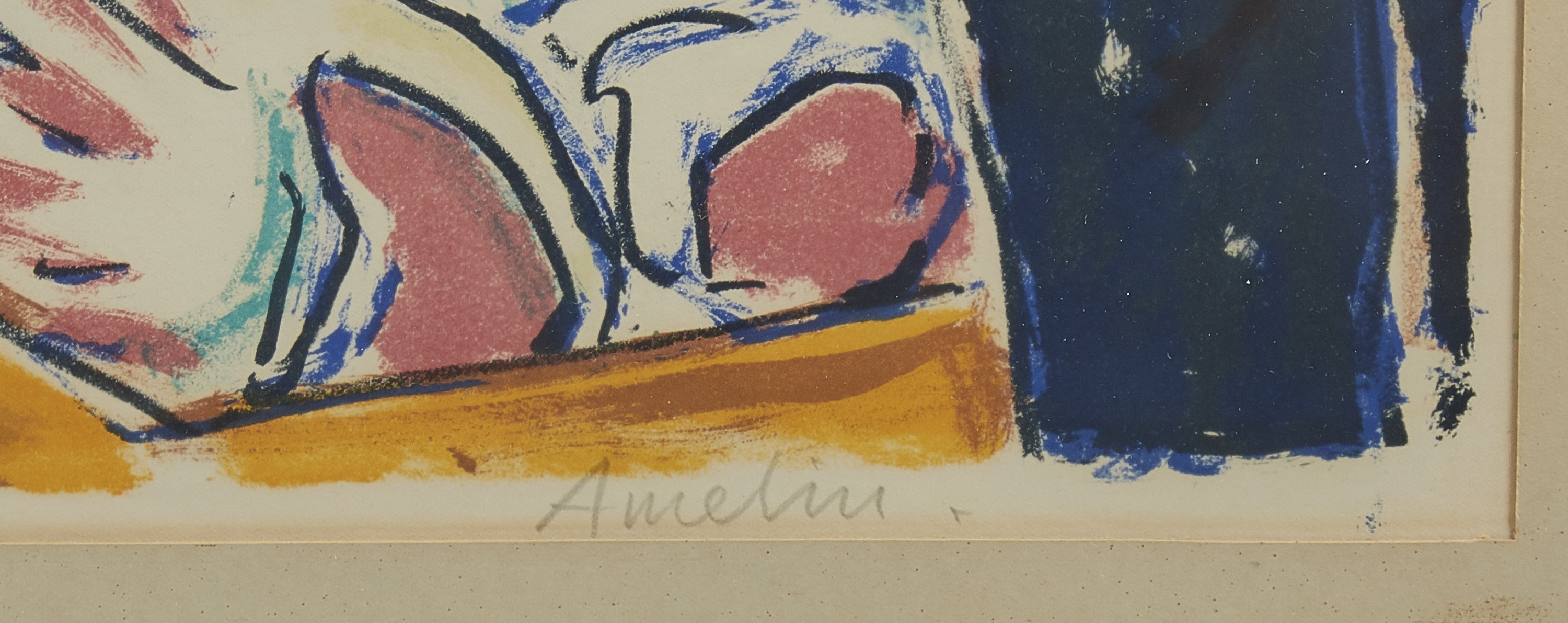 Färglitografi, Albin Amelin (1902-1975), Sverige. Fiskearbetare i hamn ...