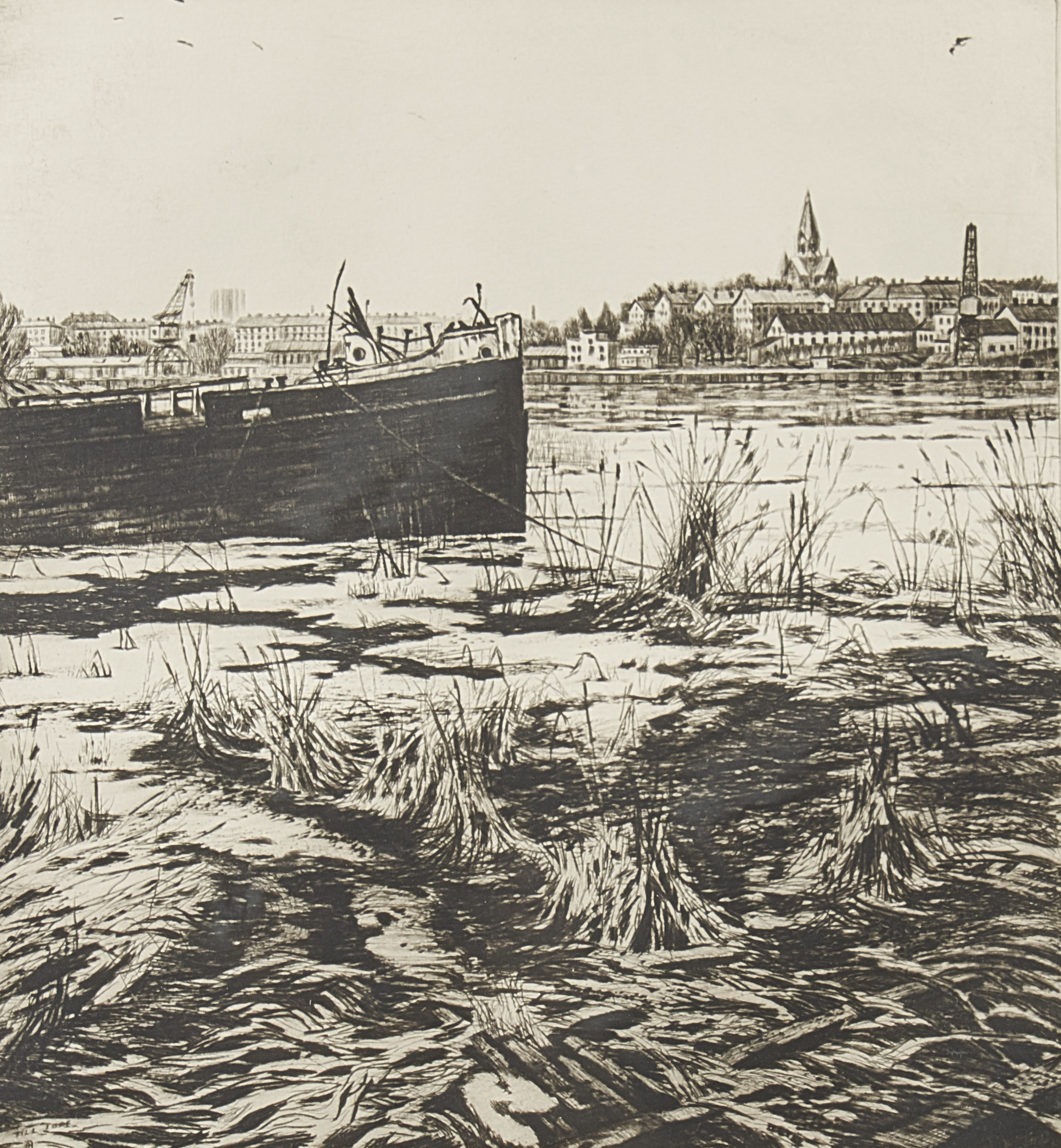 Etsning, Hasse Lindroth (f. 1938), Sverige. "Hammarby Sjö II", signerad ...