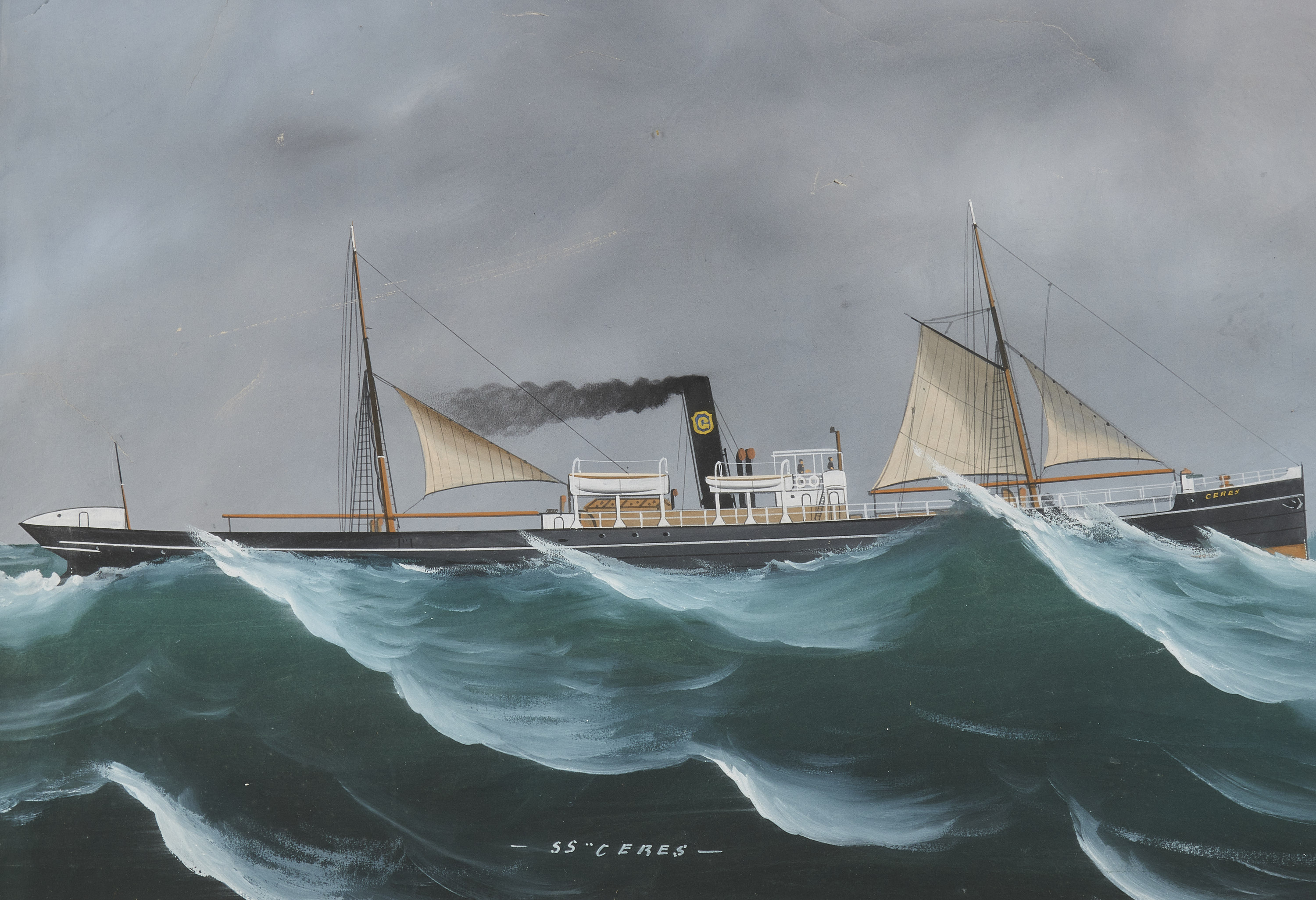 Blandteknik, Oidentifierad konstnär. "SS Ceres", fartygsporträtt ...