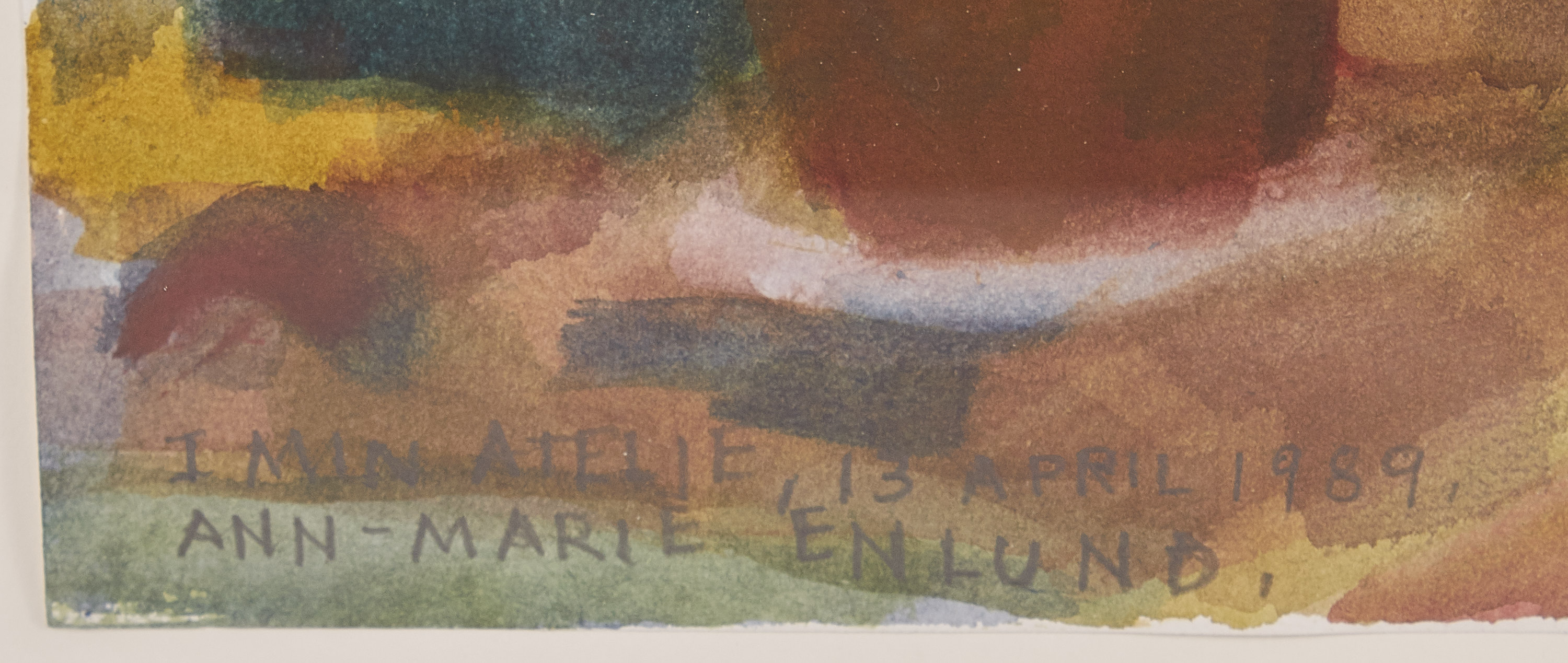 Akvarell, Ann-Marie Enlund (1925-2010), Sverige. "I min ateljé ...