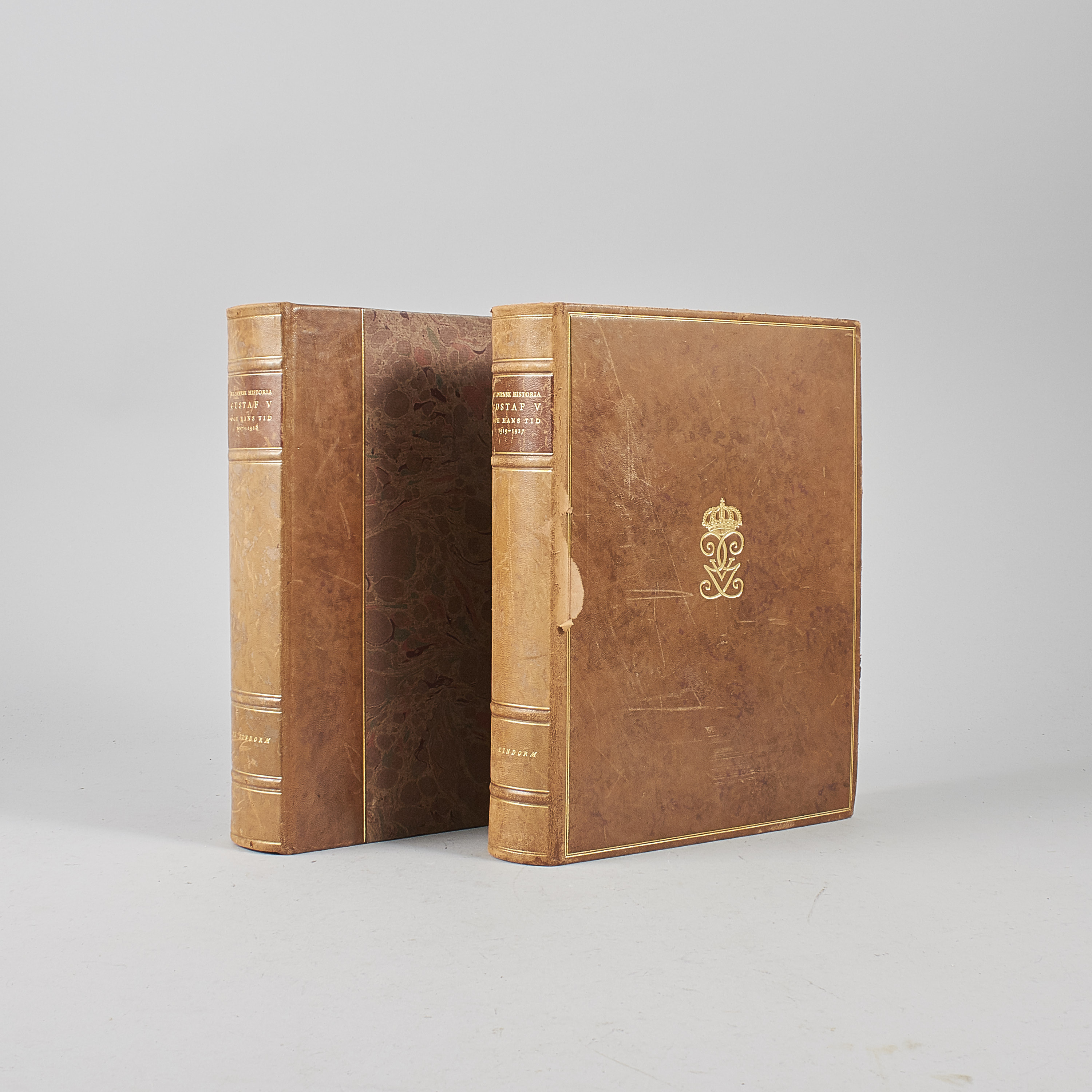 Bokverk, 2 helfranska band, Gustaf V och hans tid, Erik Lindorm, 30x23 ...