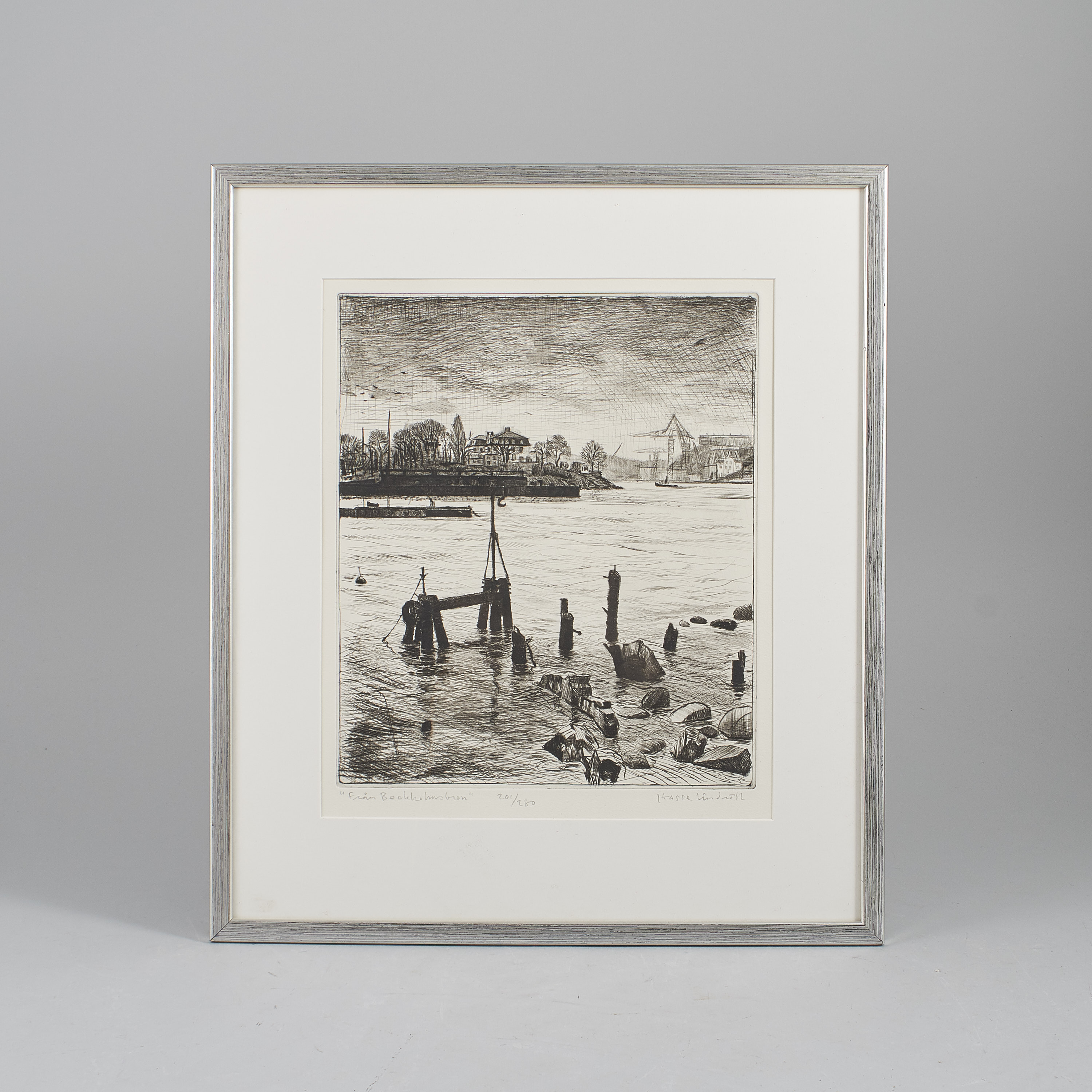 Etsning, Hasse Lindroth (f. 1938), Sverige. "Från Beckholmen". Signerad ...