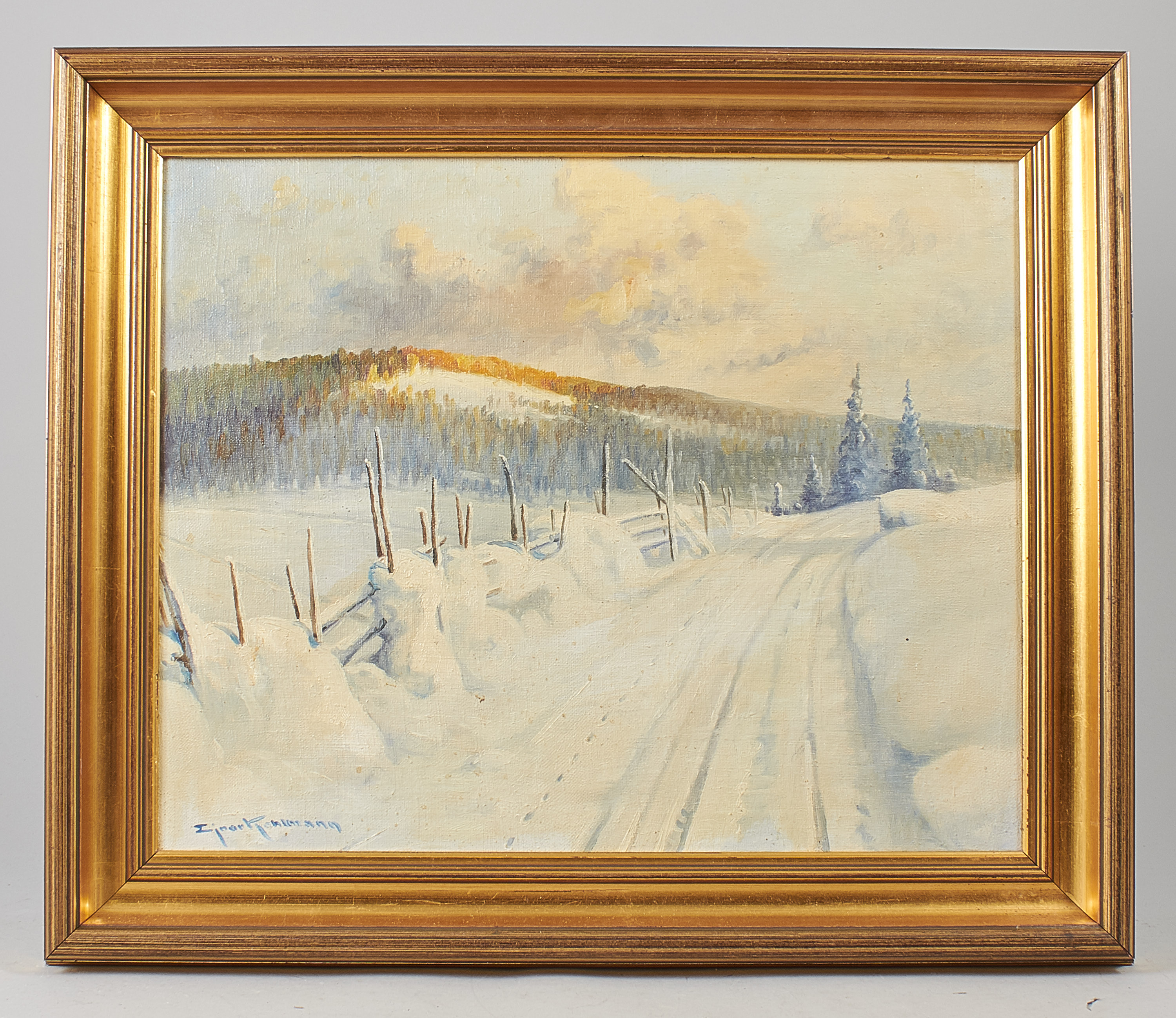 Oljemålning, Ejnar Kohlmann (1888-1968), Finland. Vinterlandskap, 36x44 ...