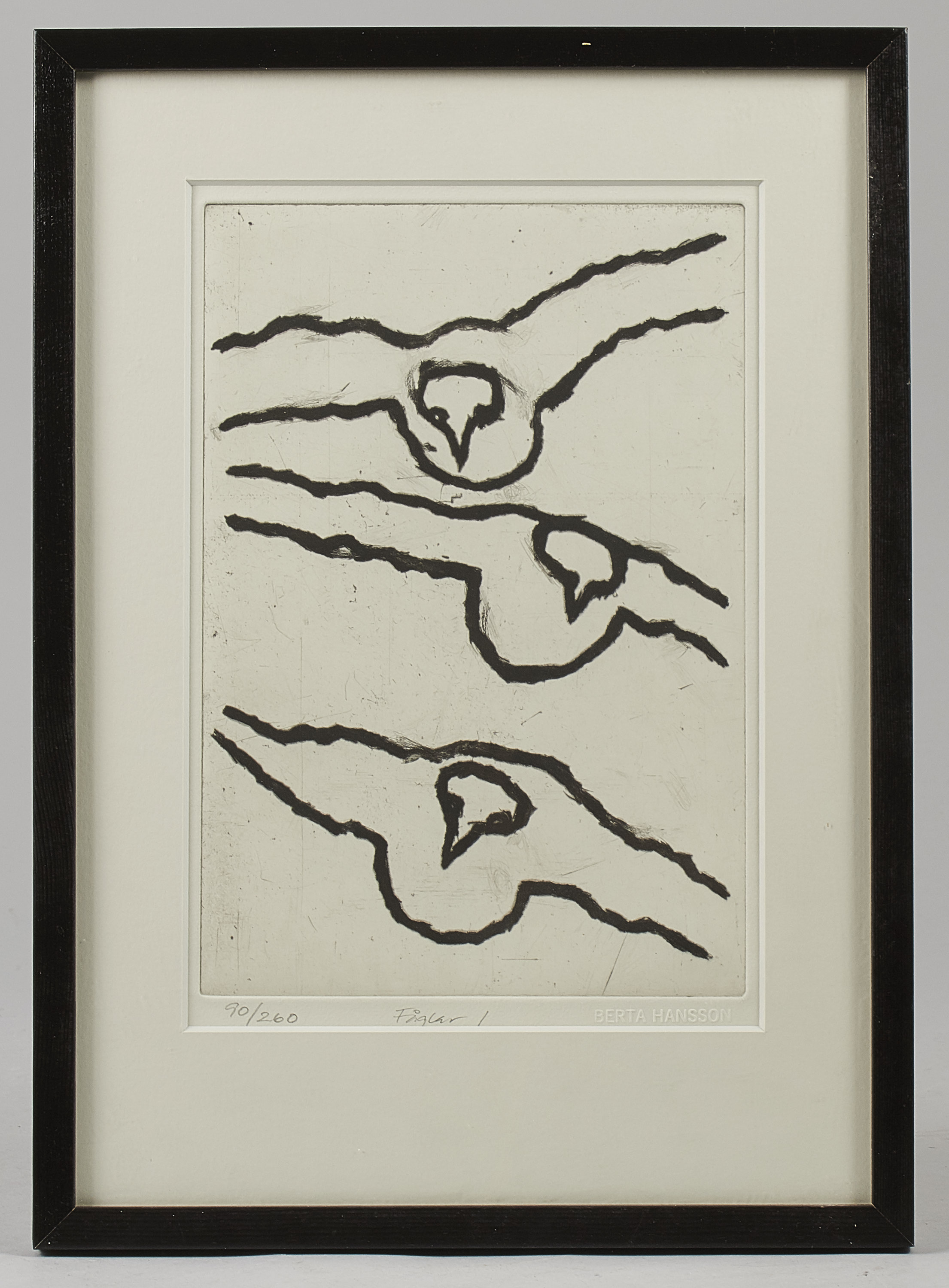 Etsning, Berta Hansson (1910-1994), Sverige. "Fåglar 1", signerad ...
