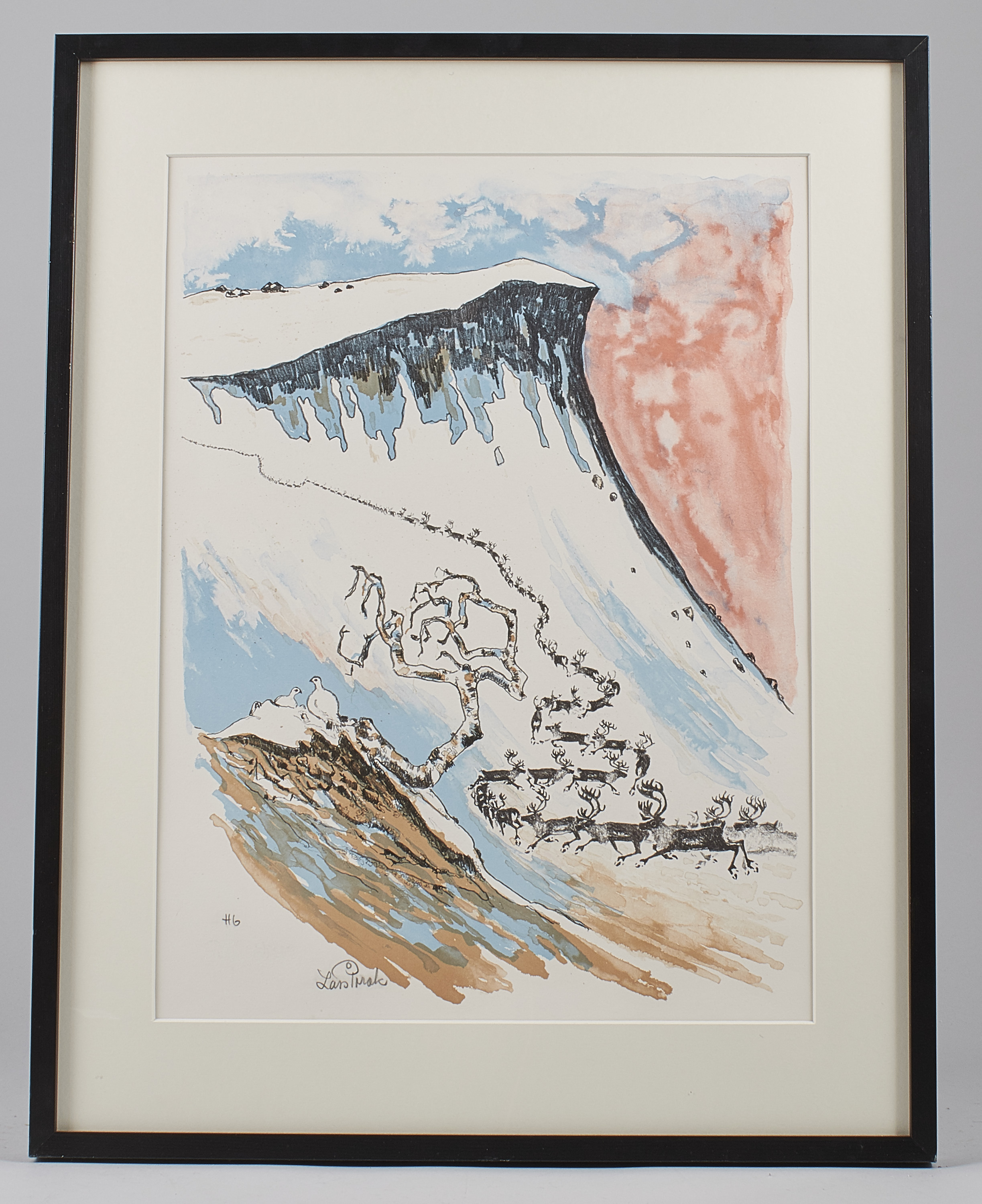 Färglitografi, Lars Pirak (f. 1932), HC-upplaga, motivet: 49x36 ...