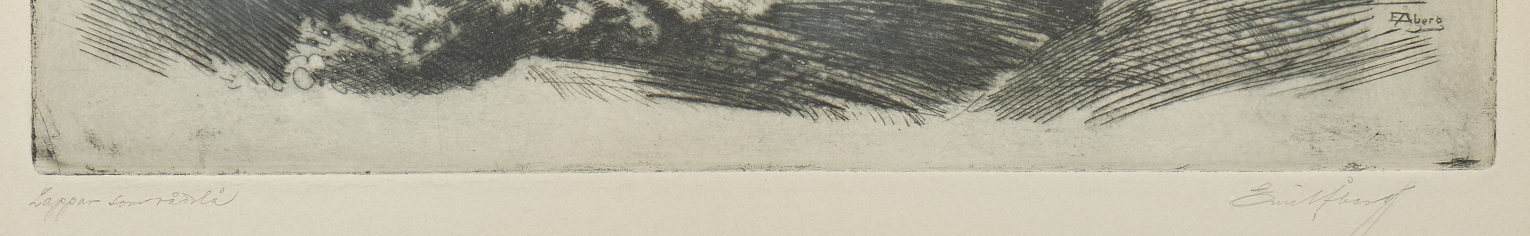 Etsning, Emil Åberg (1864-1940), "Lappar som rådslår", motivet: 32x44 ...