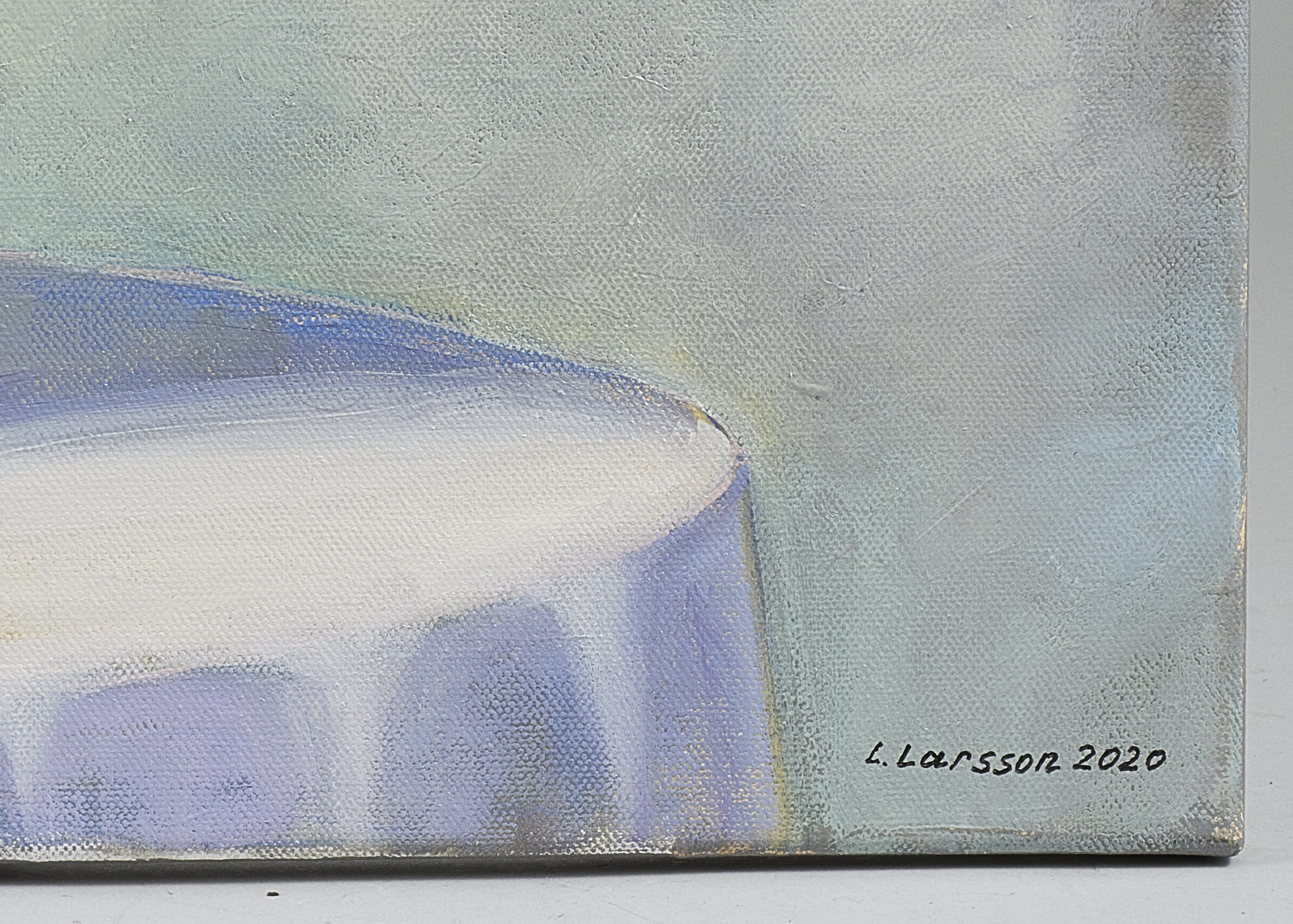 Oljemålning, Linnea Larsson, Blomsterstilleben, Syrener i vas. Signerad ...