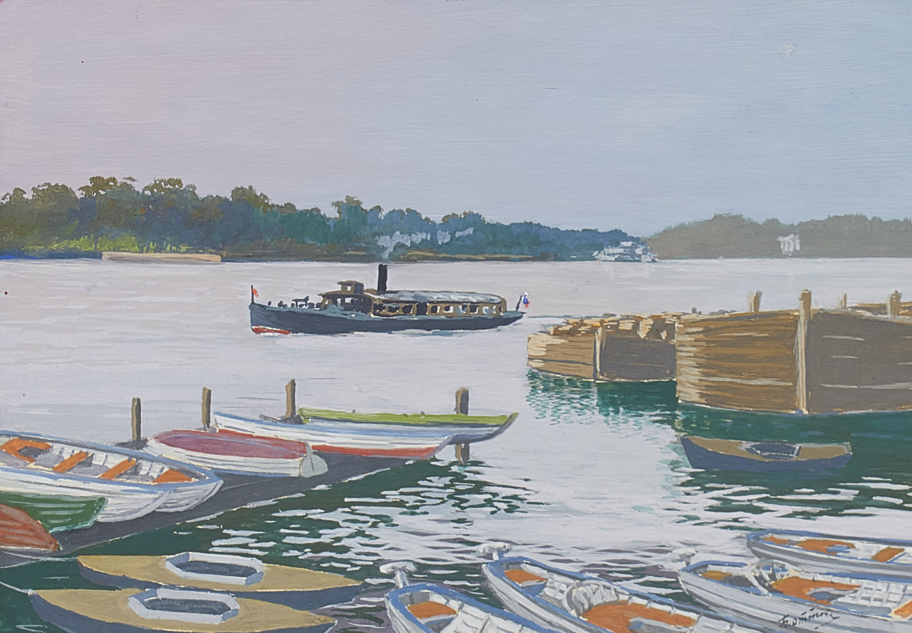 Gouache, Boris Ottenberg (1891-1946), Sverige. Ångbåt, signerad ...