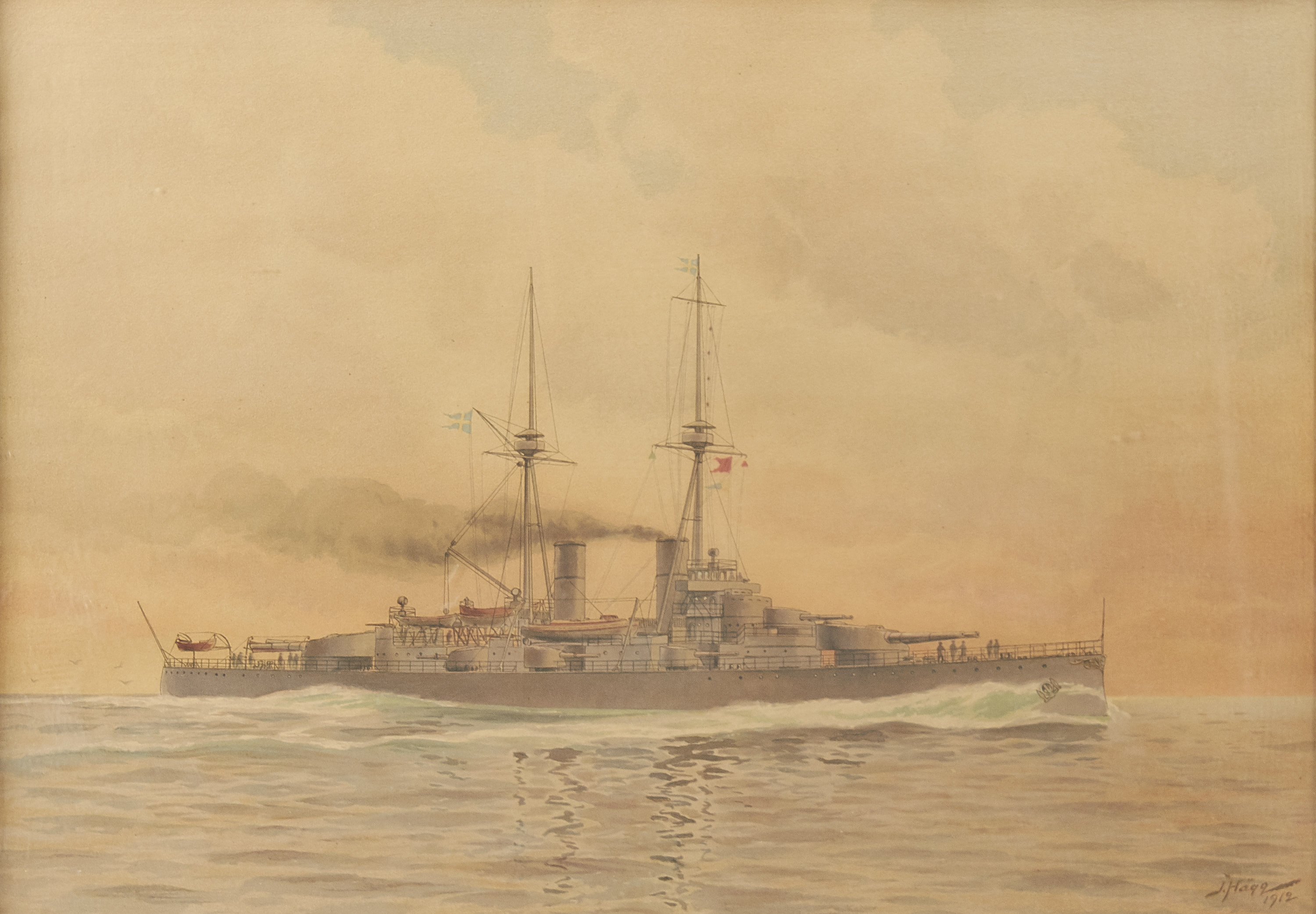 Färglitografi, Jacob Hägg (1839-1931), Sverige. Marin, sign i tryck ...