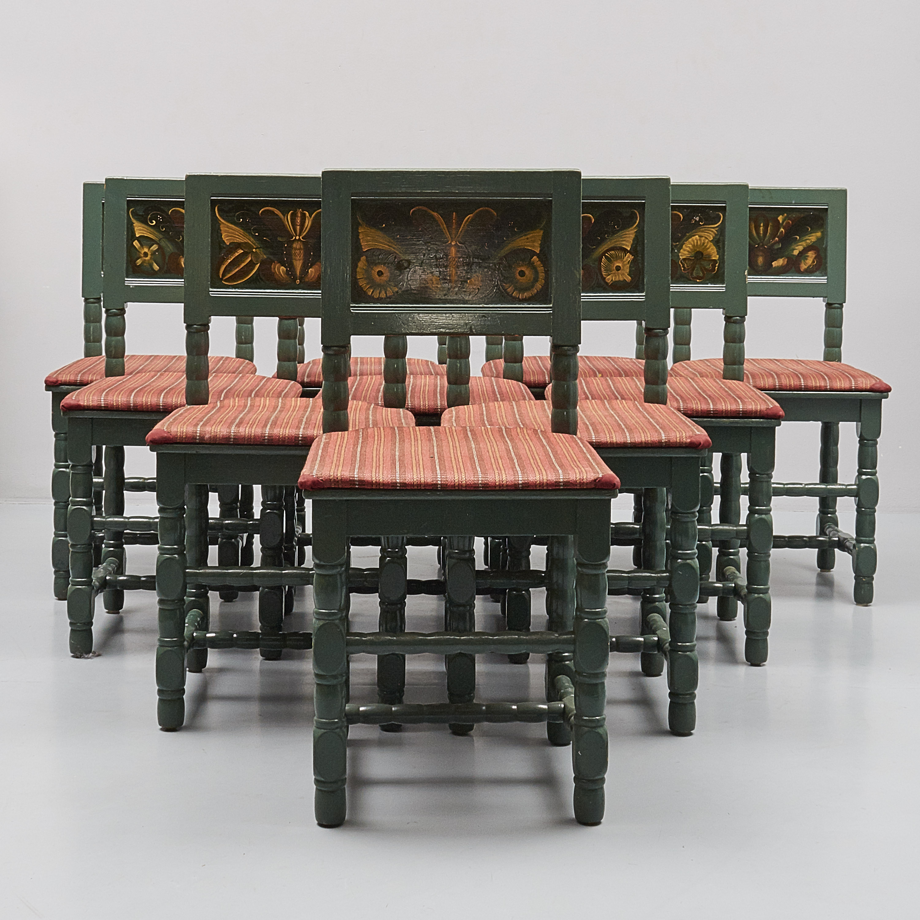 Stolar, 10 st, Målade av Hans Prins, proveniens 'tre Kullor' Leksand ...