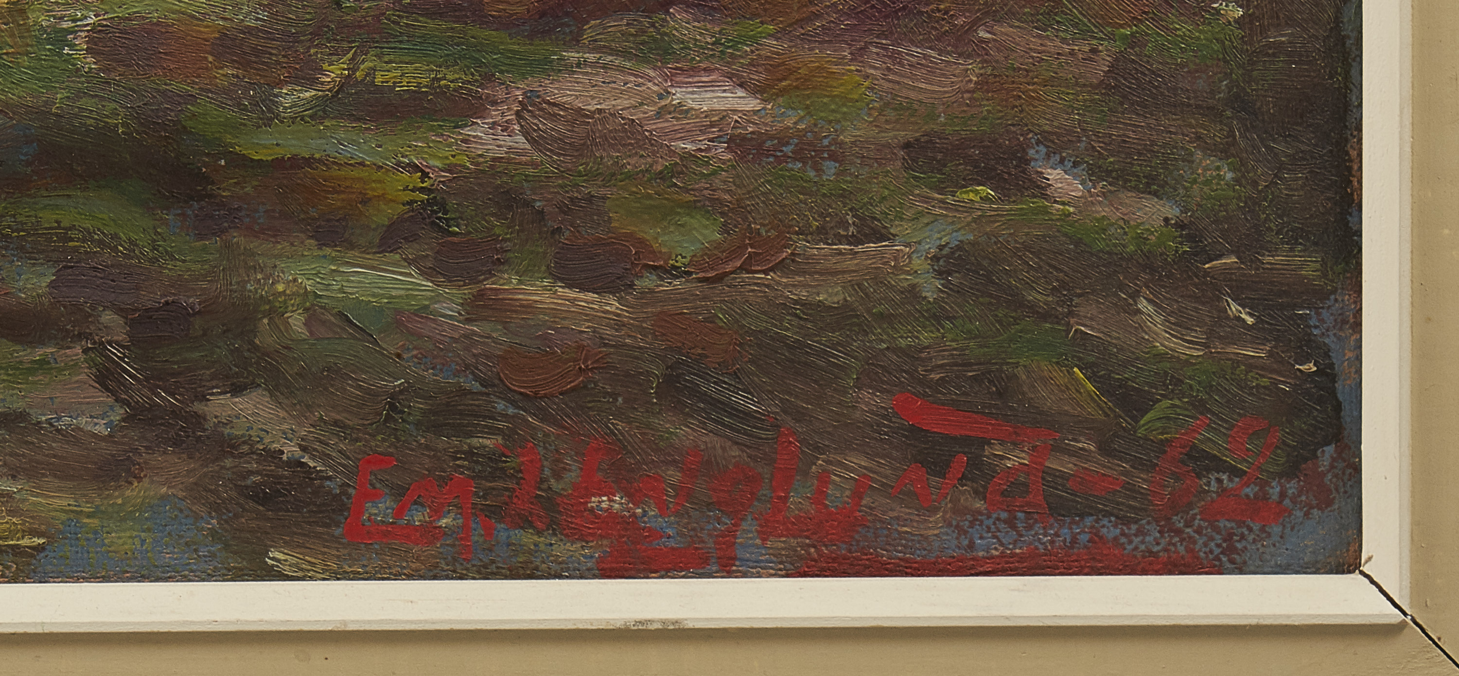 Oljemålning, Emil Englund, "Gammal ladugård", Norge. Landskap med hus ...