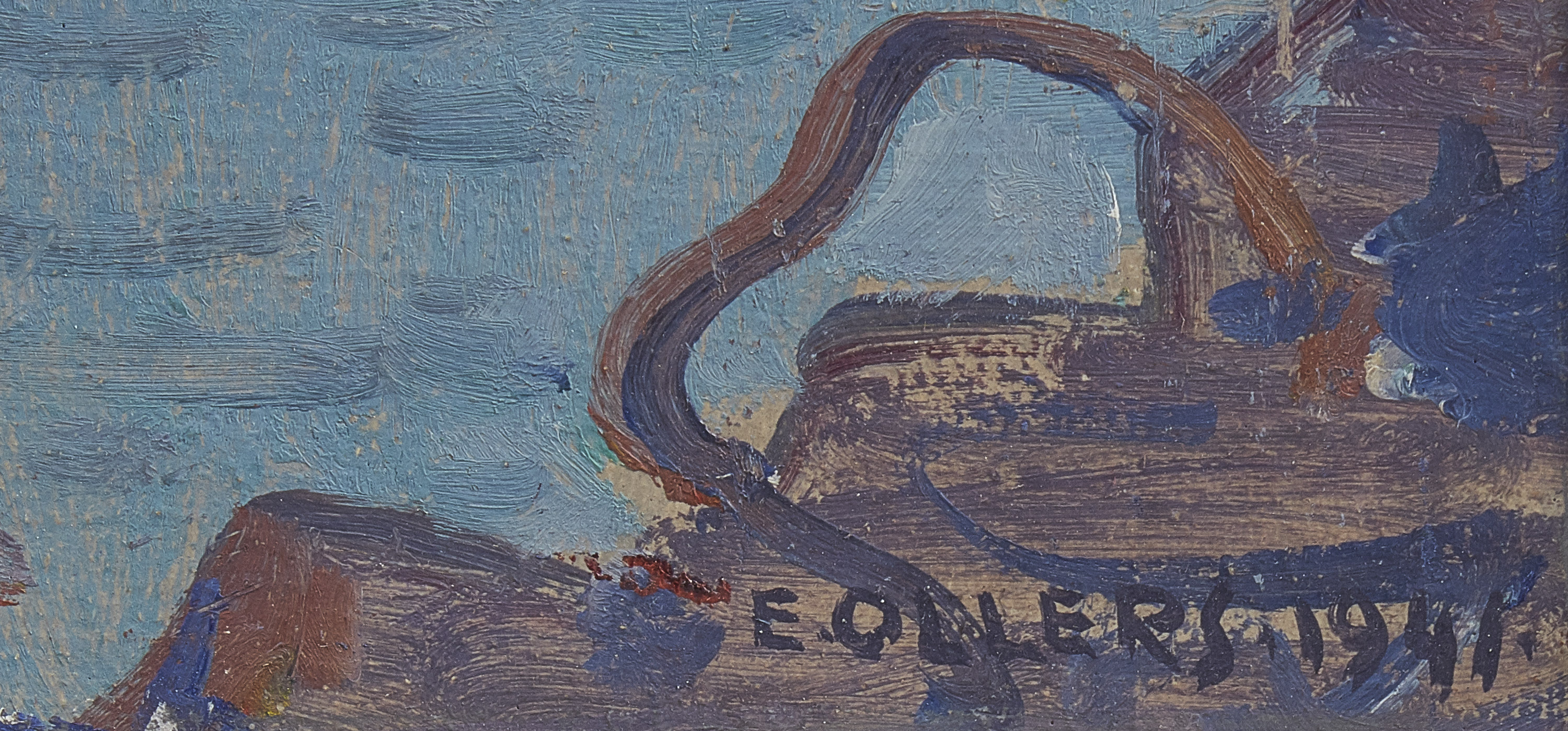 Oljemålning, Edvin Ollers (1888-1959), Sverige. Kustmotiv med eka ...