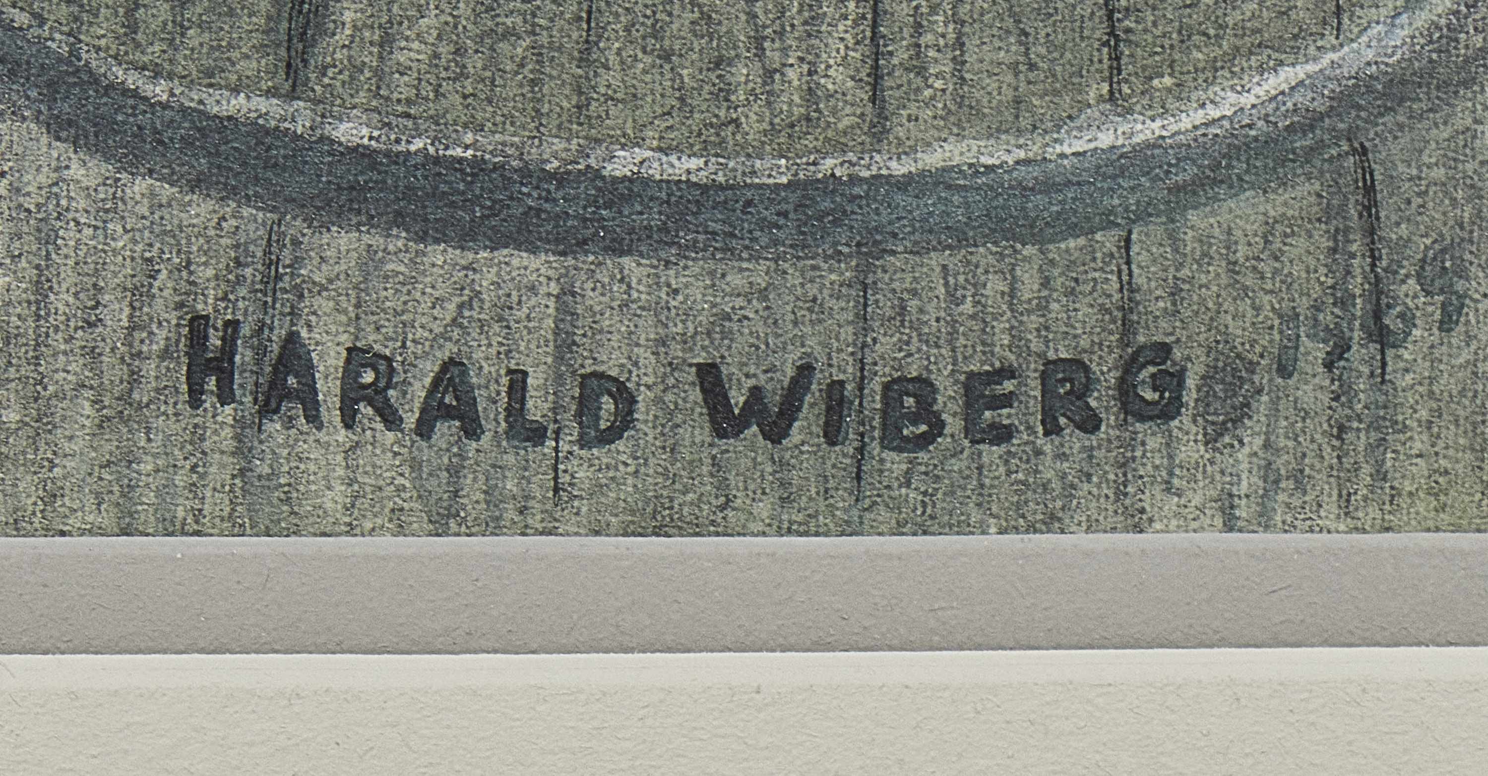 Akvarell, Harald Wiberg (1908-1986), Sverige. "Tomte och katt ...