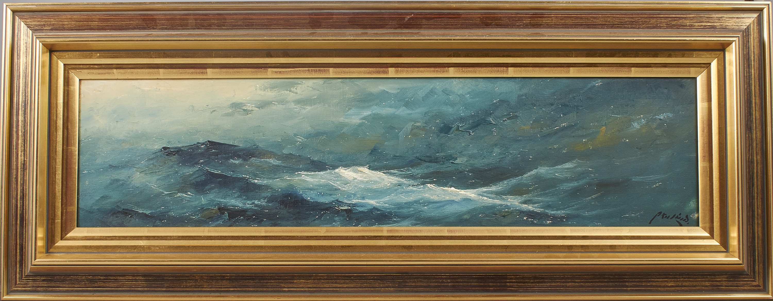 Oljemålning, Axel Lind (1907-2011), Atlantstorm, 19x79. Metropol ...