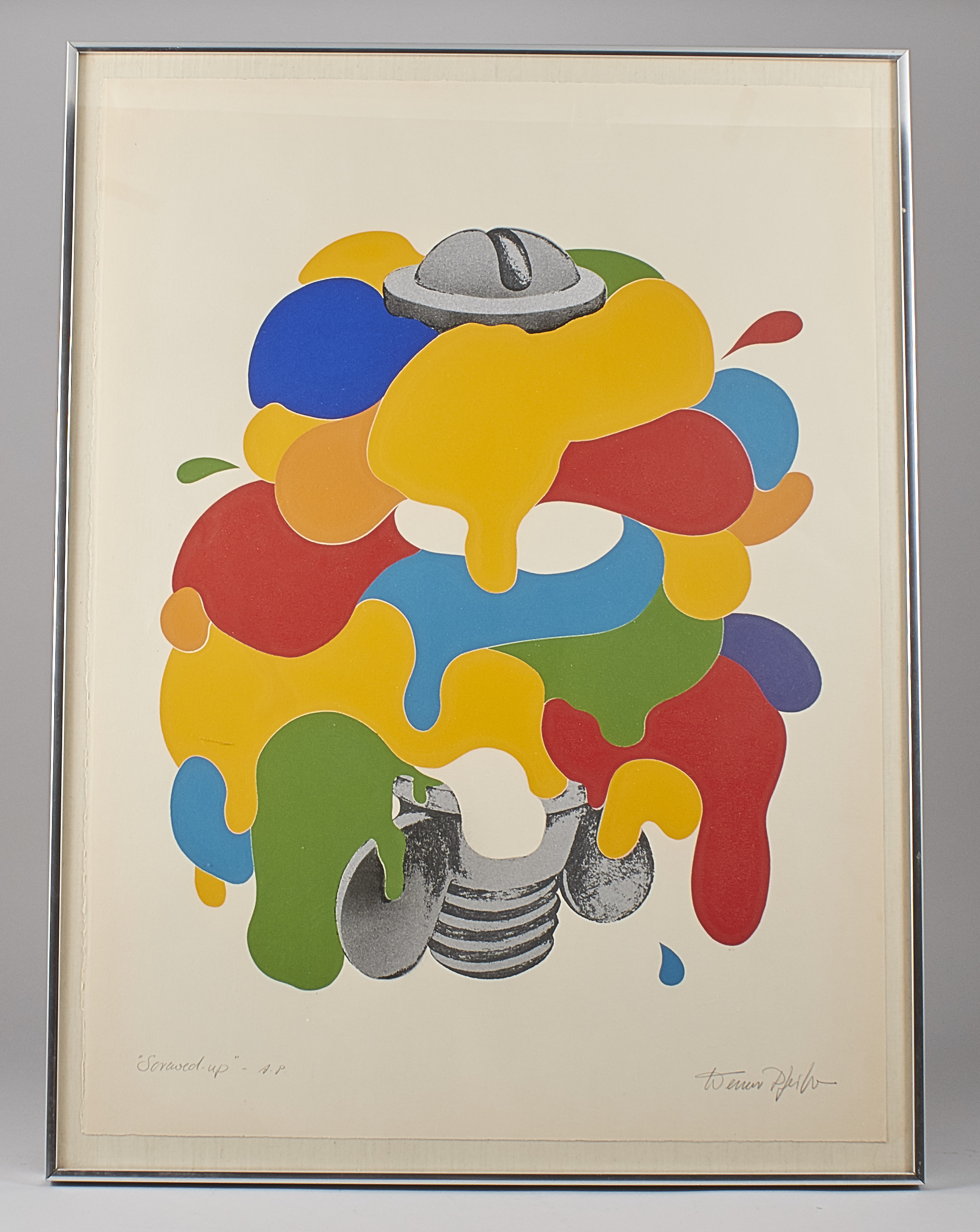 Färglitografi, Werner Pfeiffer (f. 1937), "Screwed up", AT, signerad ...