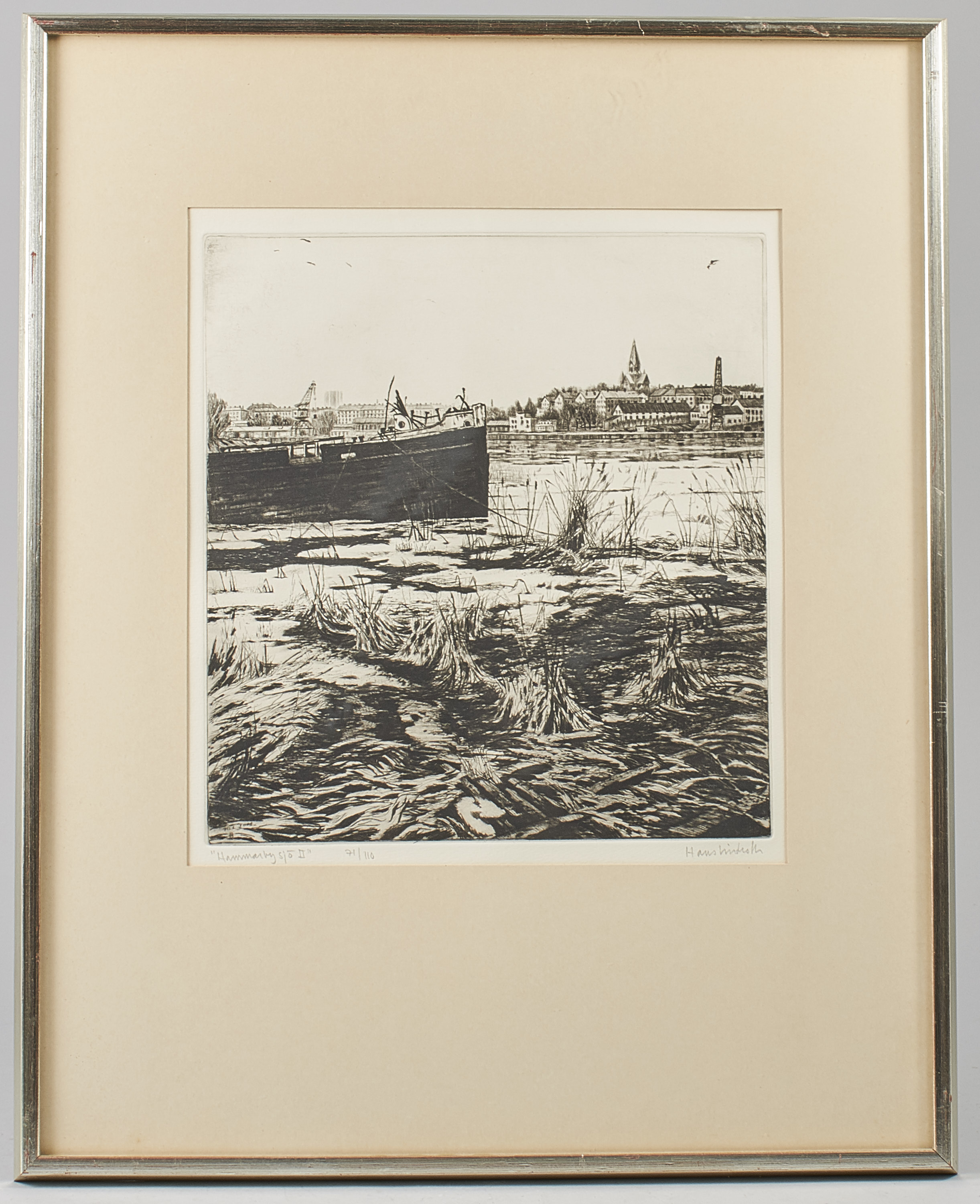 Etsning, Hasse Lindroth (f. 1938), Sverige. "Hammarby Sjö II", signerad ...
