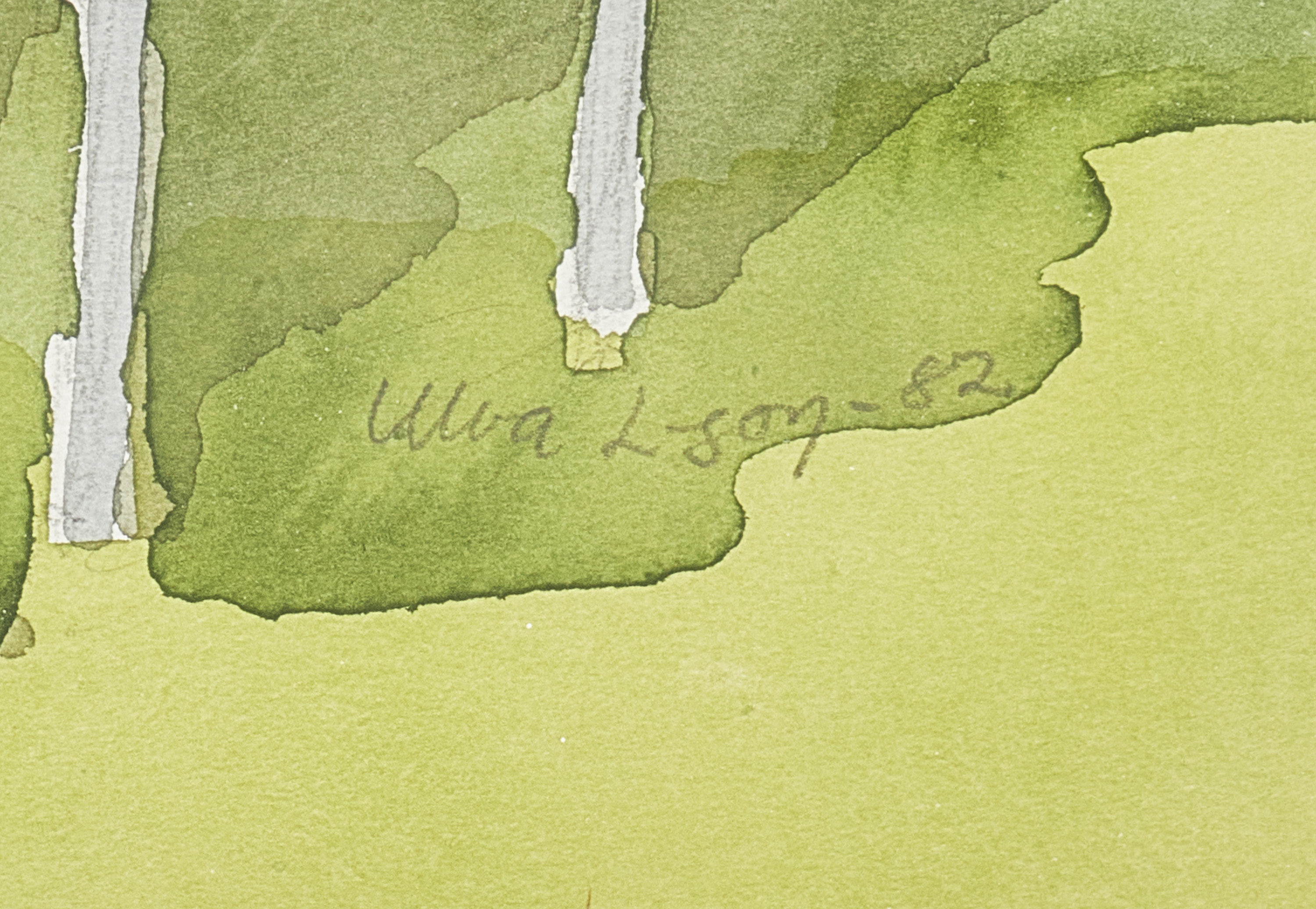 Akvarell, Ulla Larson (f. 1935), Sverige. "I trädgården". Signerad ...