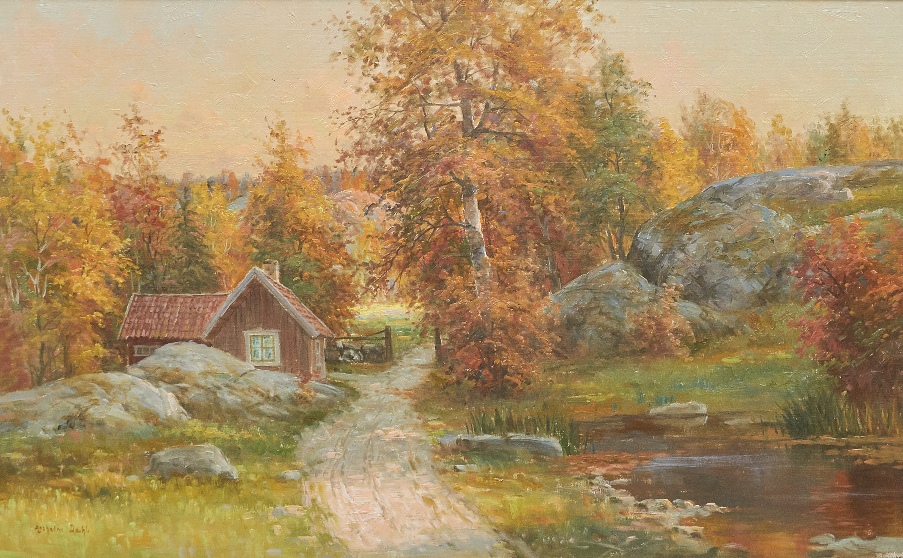 Oljemålning, Anshelm Dahl (1897-1964), Sverige. Landskap, 58x93 ...