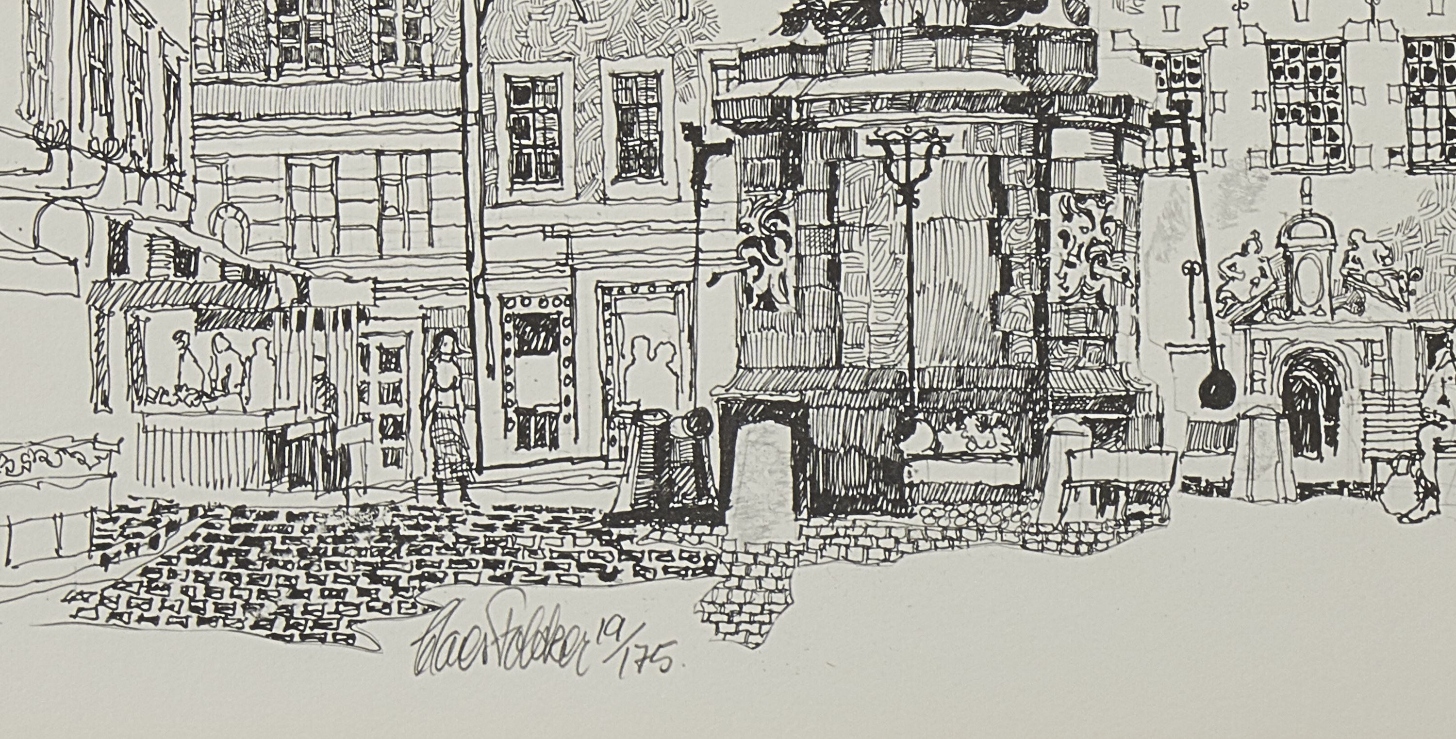 Litografi, Claes Folcker (f. 1940), stadsmotiv, 19/75, bildmått: 29x44 ...