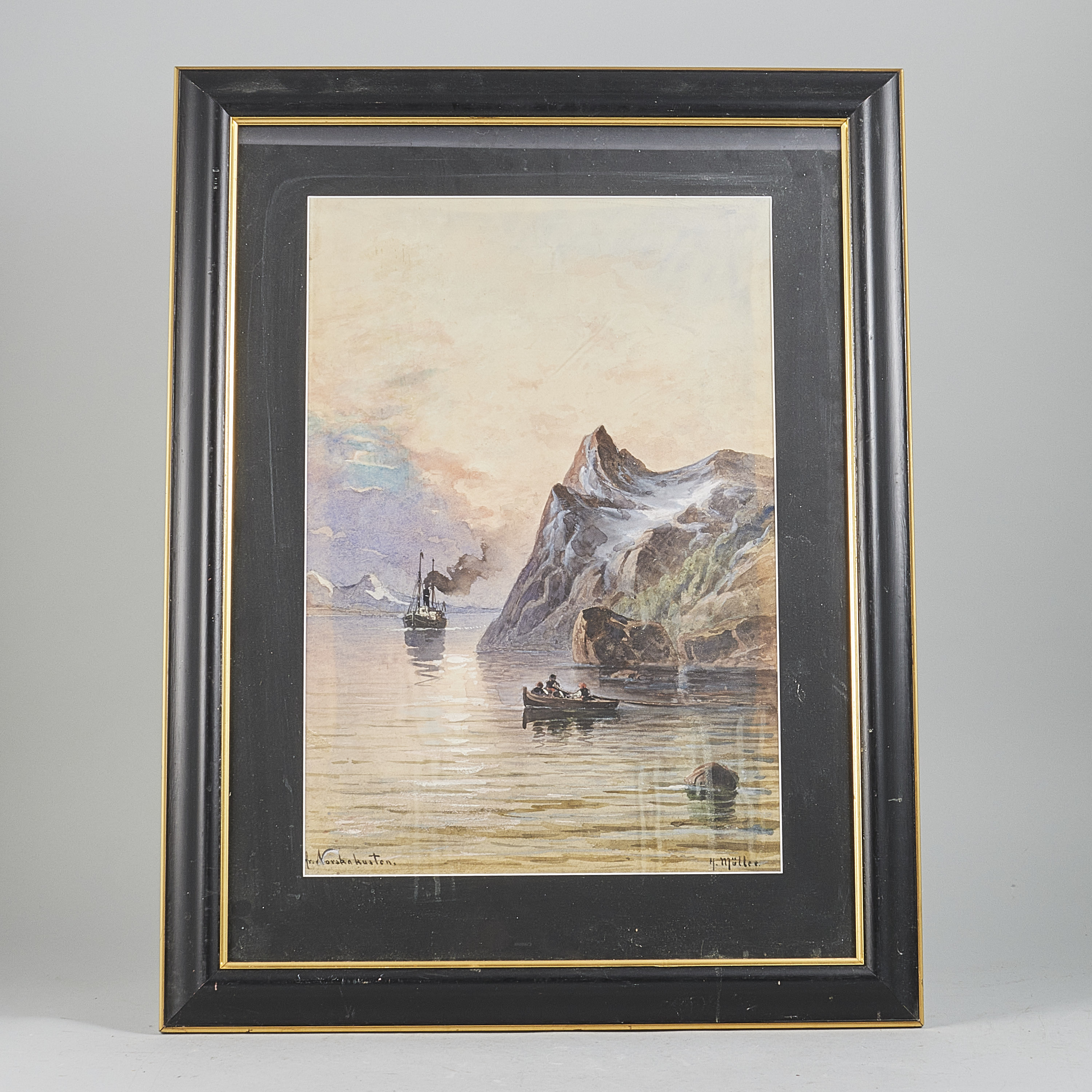 Akvarell, Herman Müller (1840-1919), Sverige. Signerad, "Norska Kusten ...