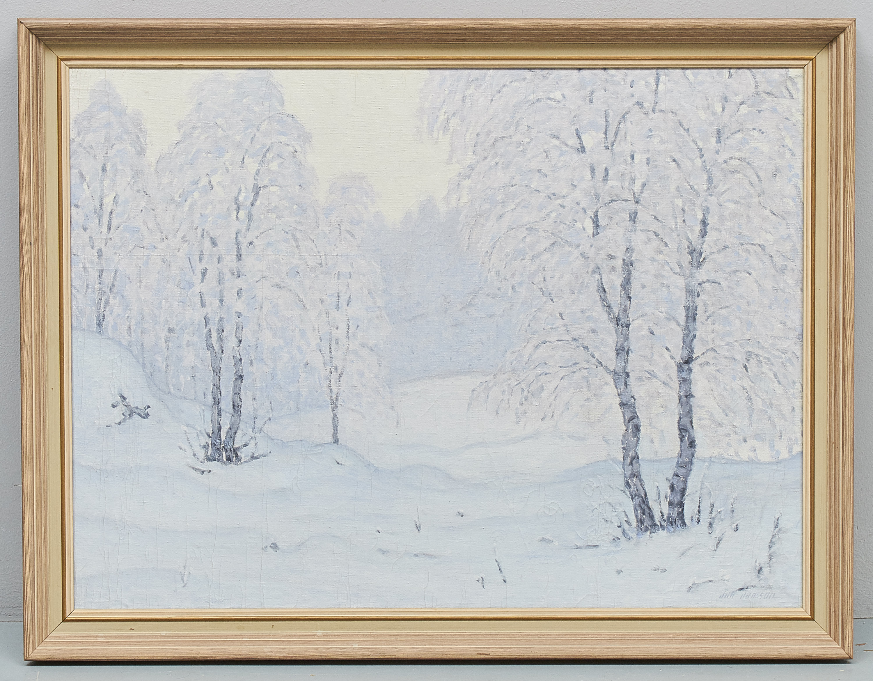 Oljemålning, Johan Jansson, Vinterlandskap, 58x77, krackeleringar ...