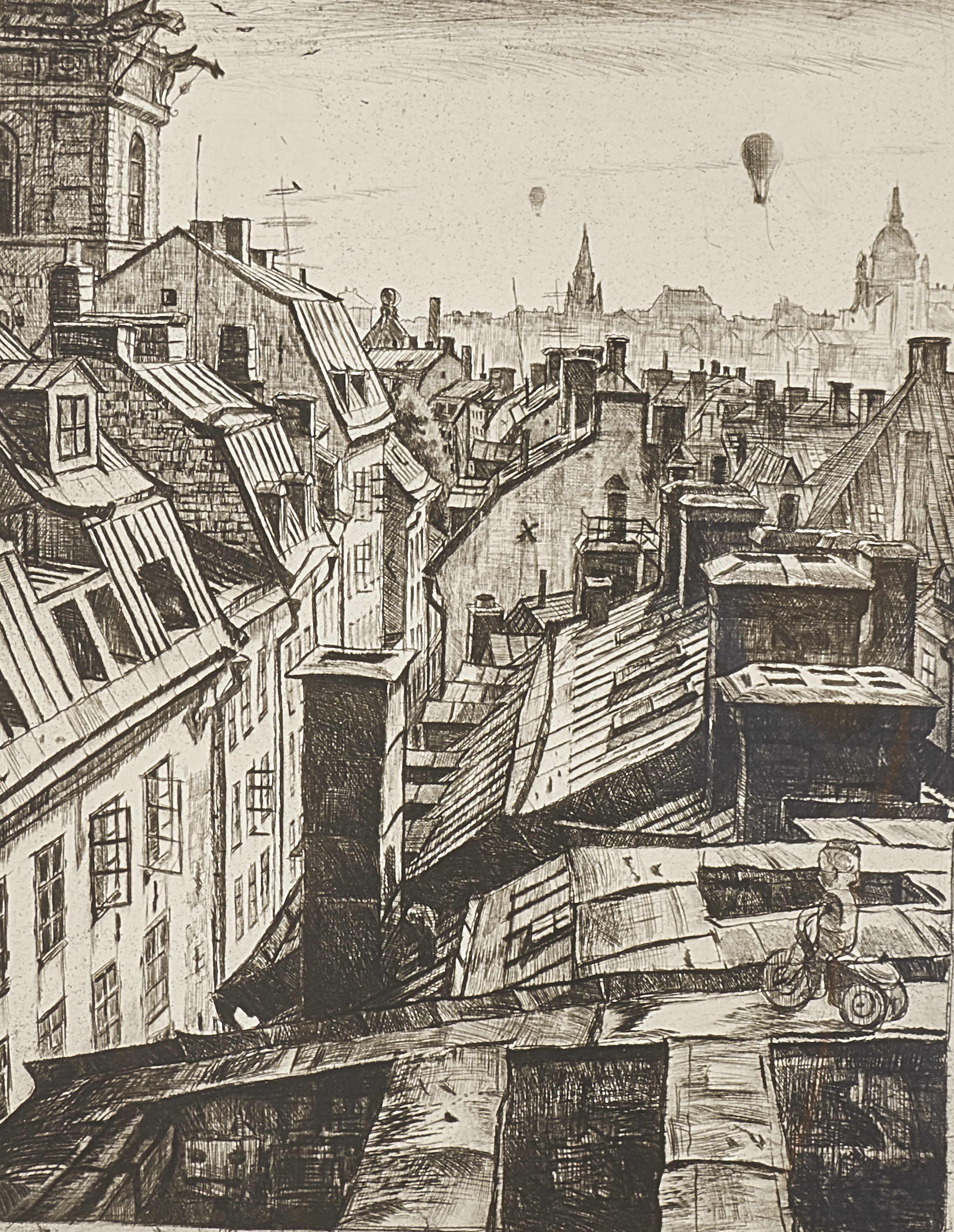 Etsning, Hasse Lindroth (f. 1938), Prästgatan, 42/100, motivet: 36x28 ...