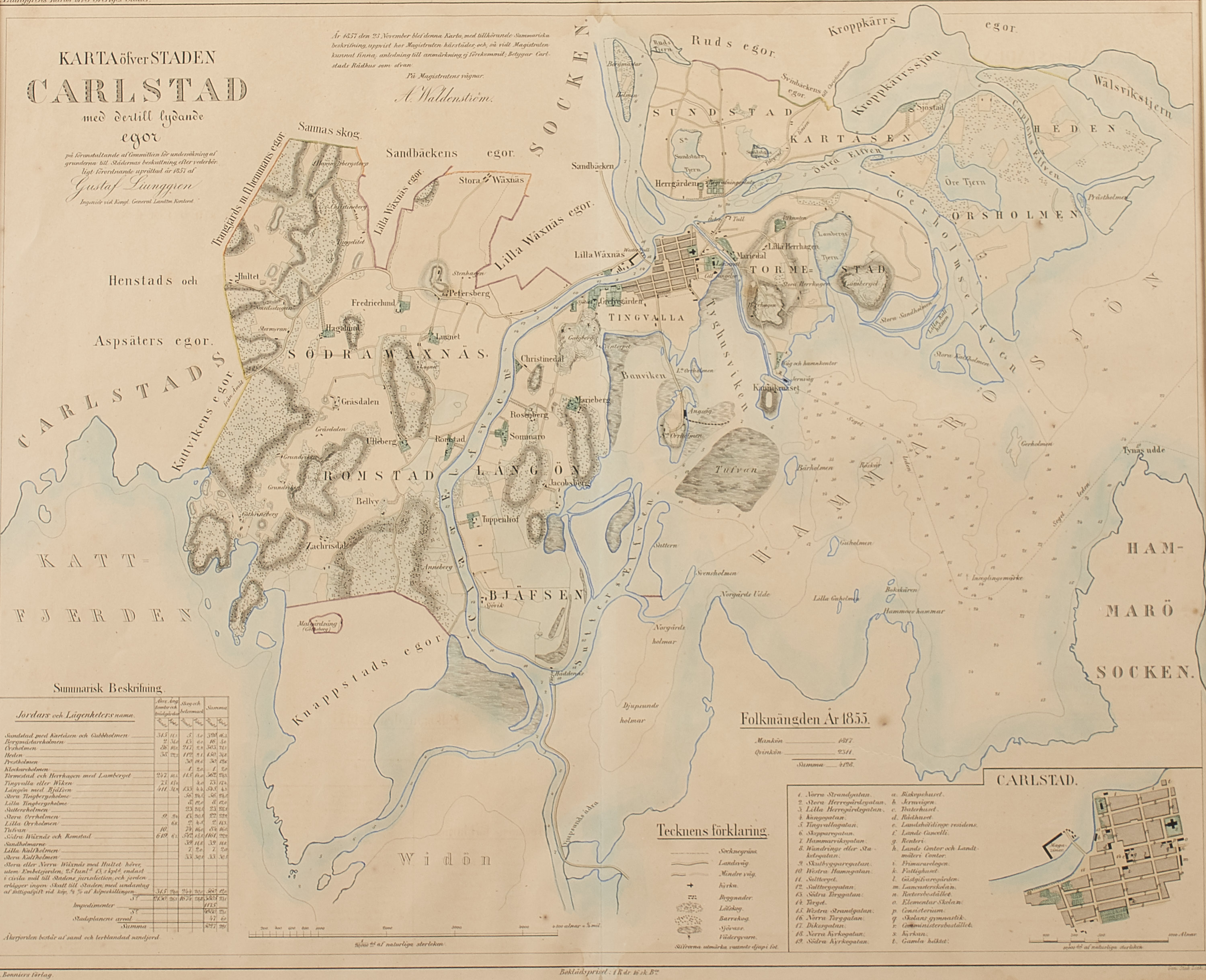 Karta, Gustaf Ljunggren (1879-1967), karta över staden Karlstad ...