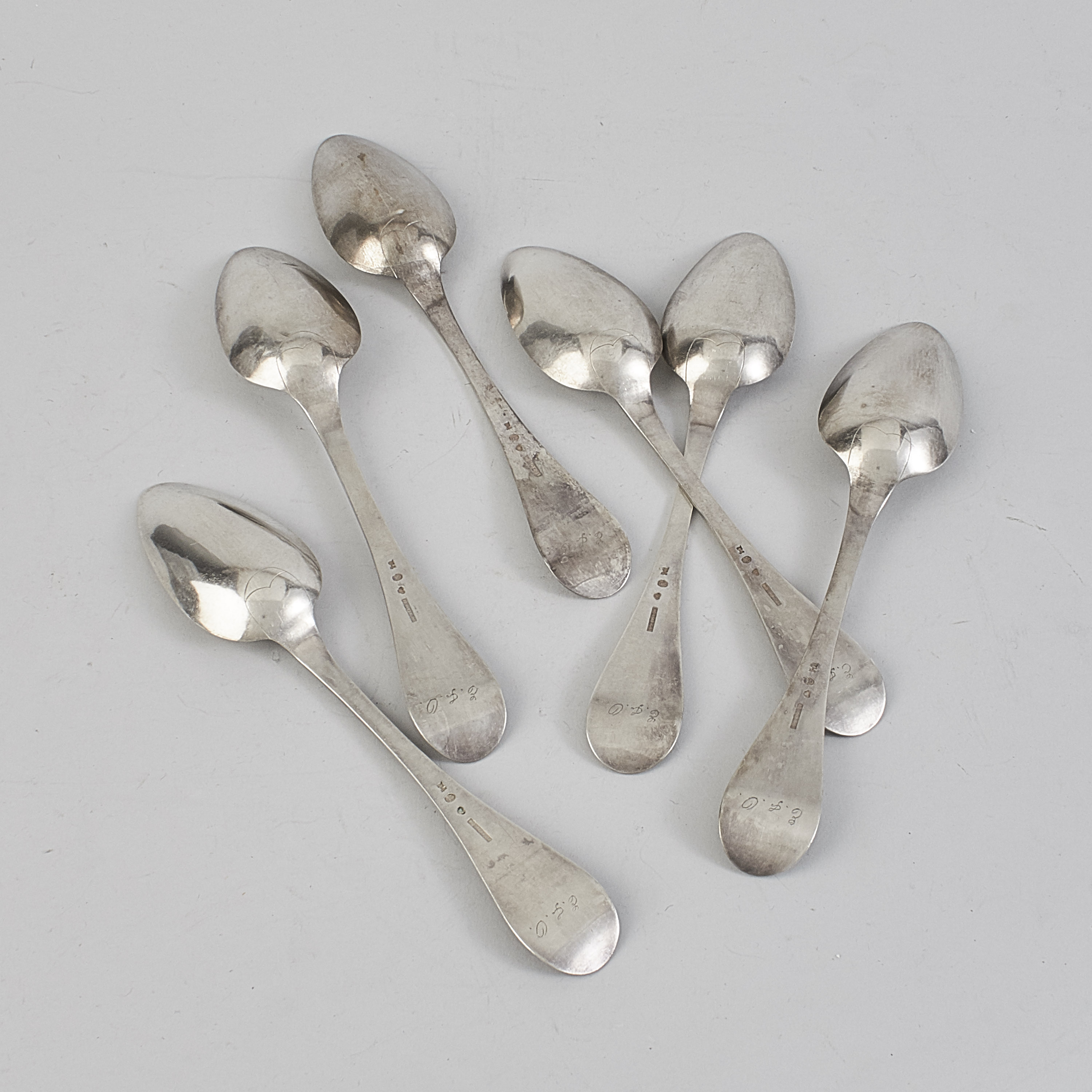 Skedar, 6 st, silver, modell Olga, 1850. Längd: 20 cm. Vikt: 240 g ...