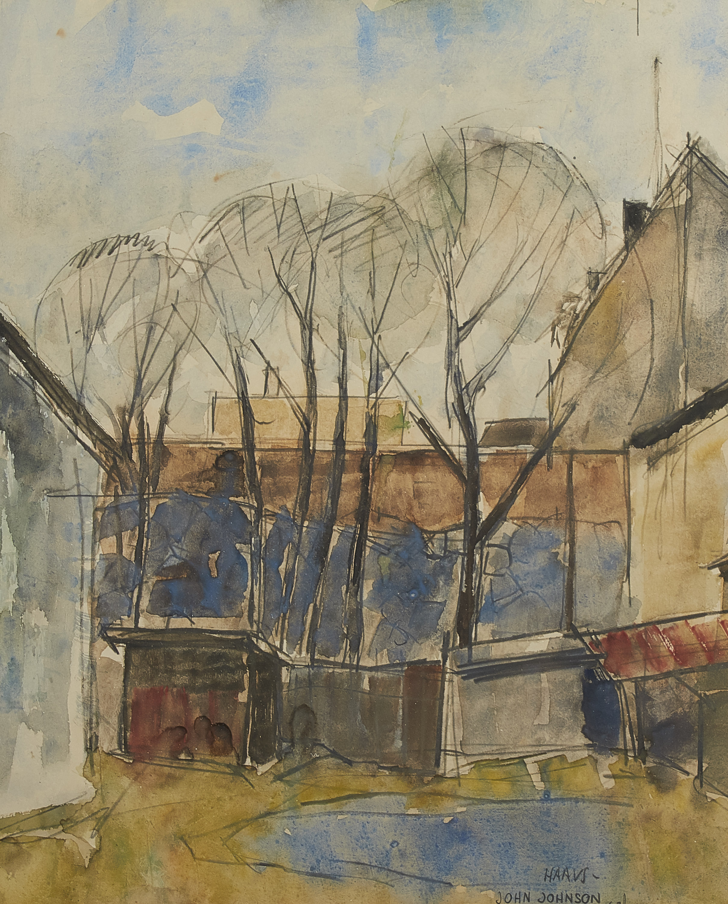 Akvarell, John Haavs Johnson (1915-1968), Sverige. -67, "Danviksgatan ...