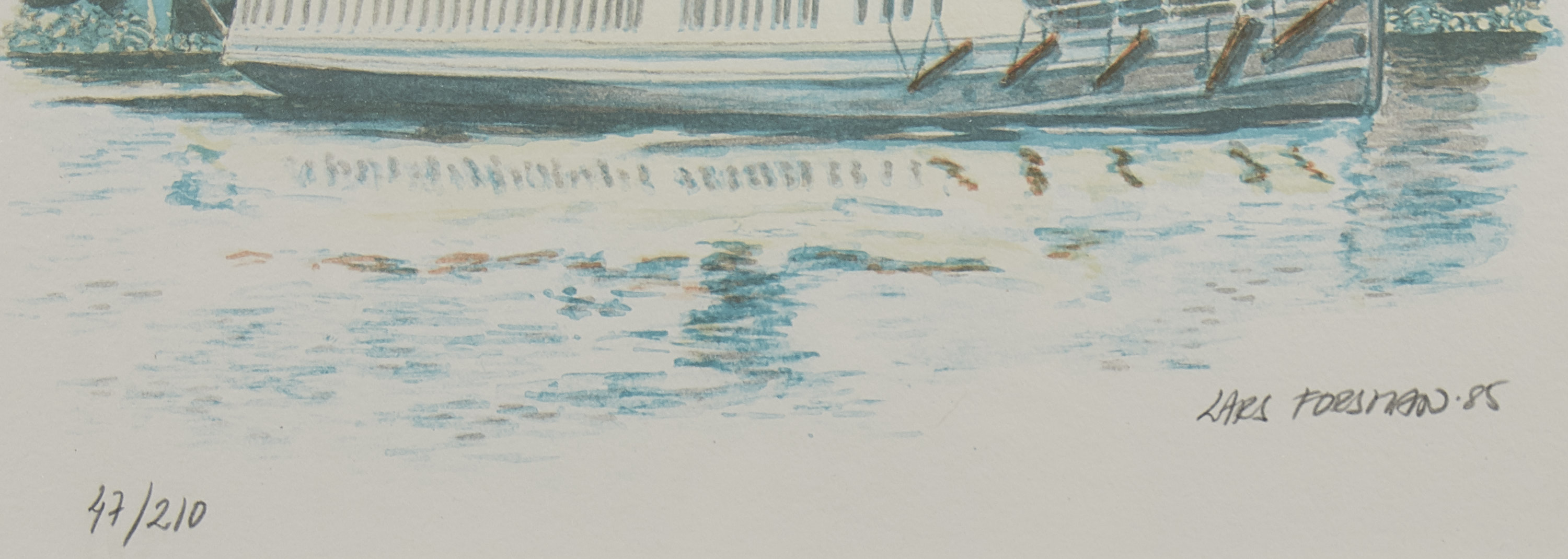 Färglitografi, Lars Forsman, Waxholmsbåt. Signerad, daterad 1985 ...