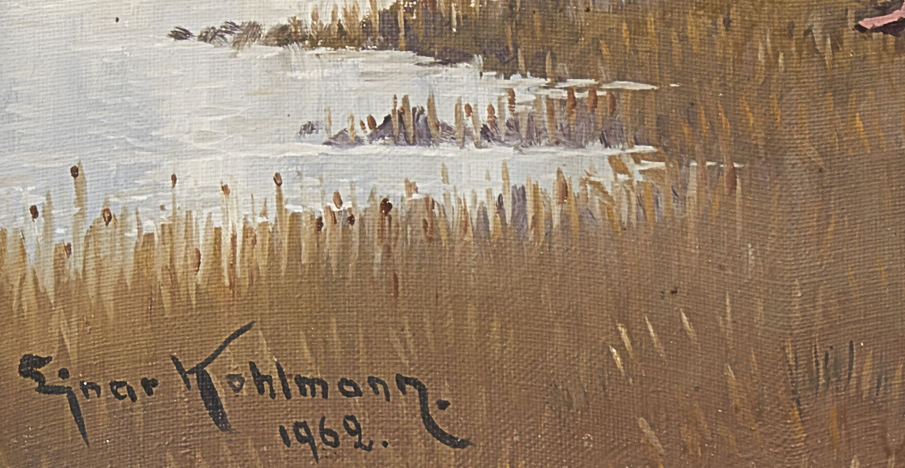 Oljemålning, Ejnar Kohlmann (1888-1968), tjärn med fåglar, signerad ...