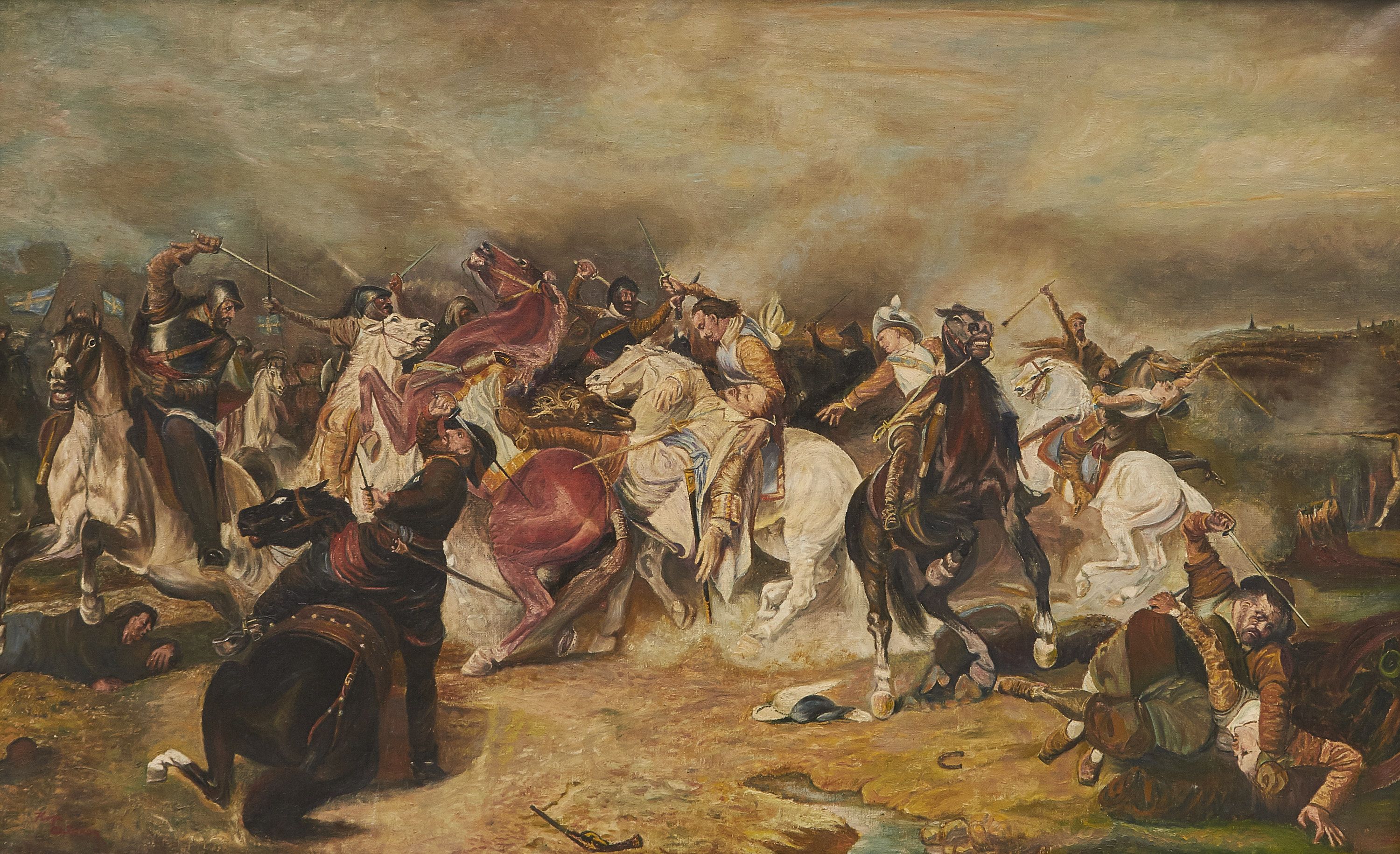 Oljemålning, Kopia, Gustav II Adolfs död, Slaget vid Lützen, 85x135 ...